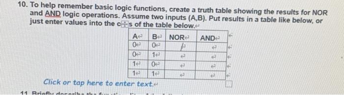 Solved 10. To help remember basic logic functions, create a | Chegg.com
