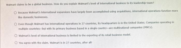 Solved Walmart, a retail giant based in Bentonville, | Chegg.com