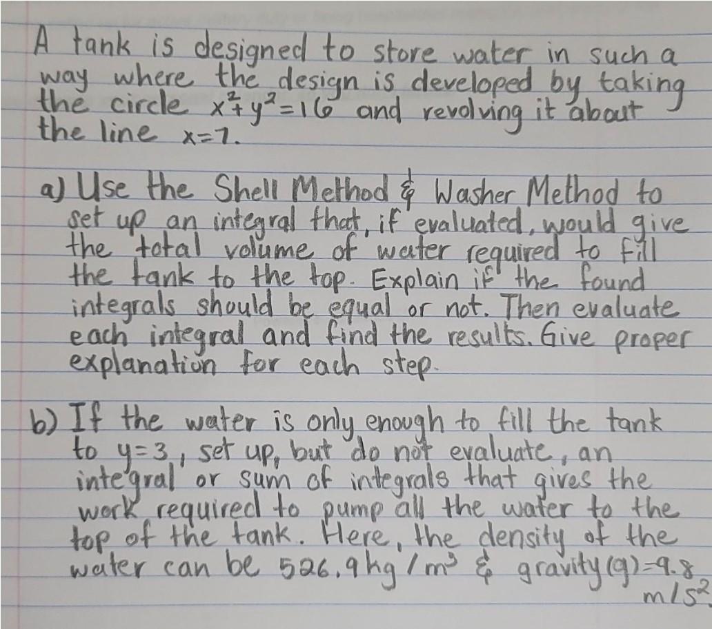 Solved A tank is designed to store water in such a way where | Chegg.com