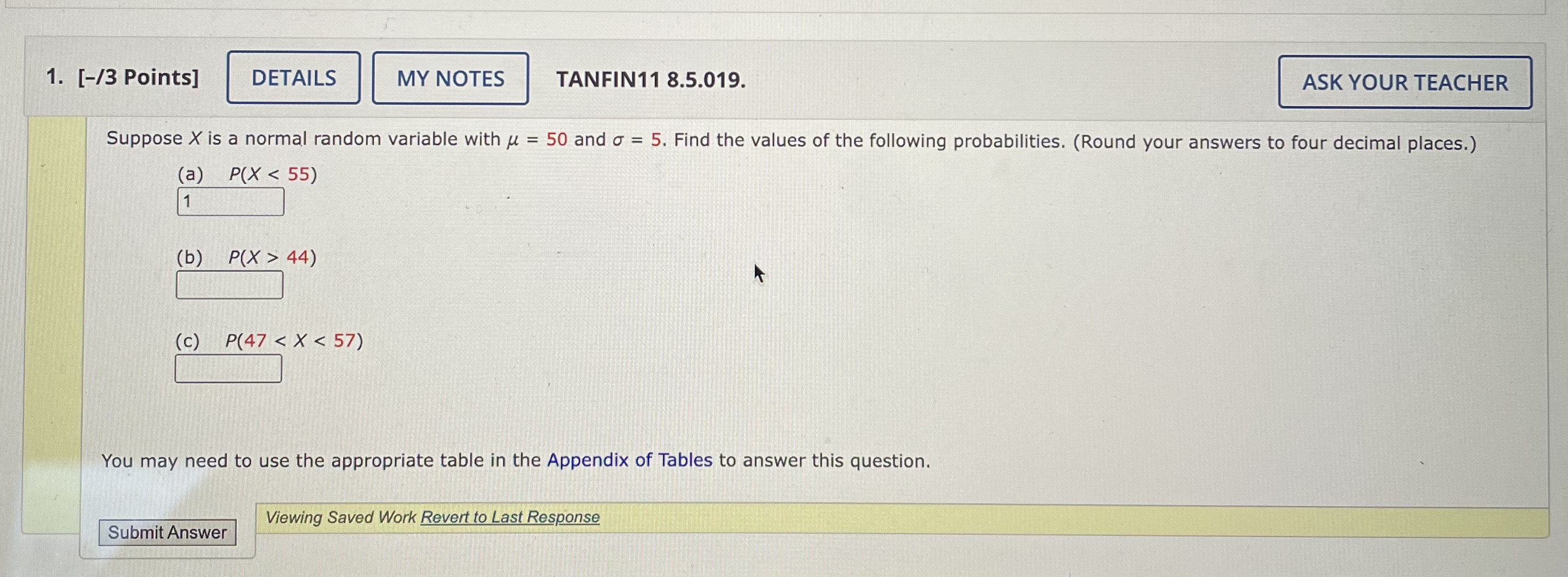Solved [-/3 ﻿Points]TANFIN11 8.5.019.Suppose x ﻿is a normal | Chegg.com