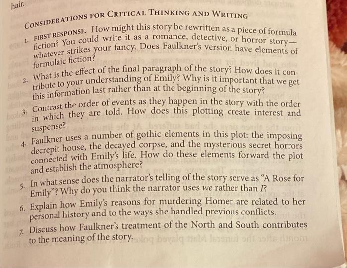 Solved hair formulaic fiction? CONSIDERATIONS FOR CRITICAL | Chegg.com