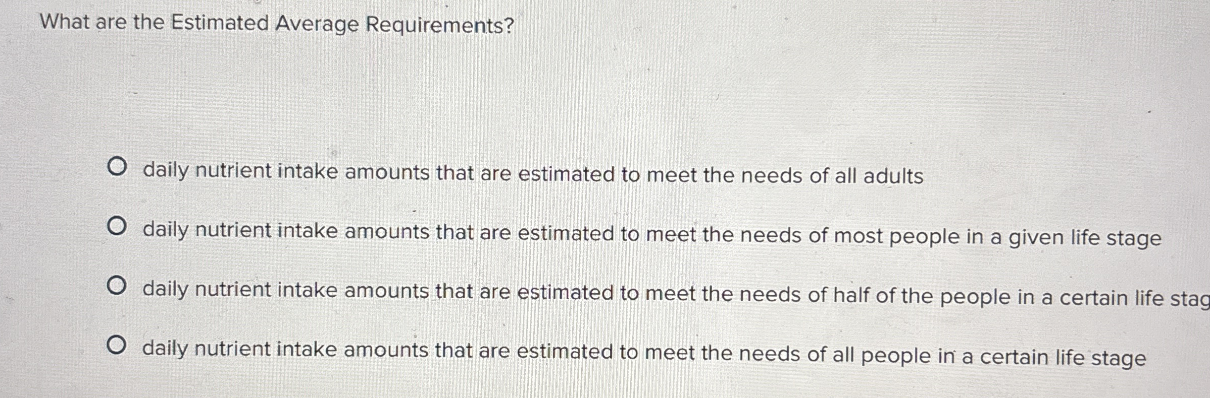 Solved What are the Estimated Average Requirements?daily | Chegg.com