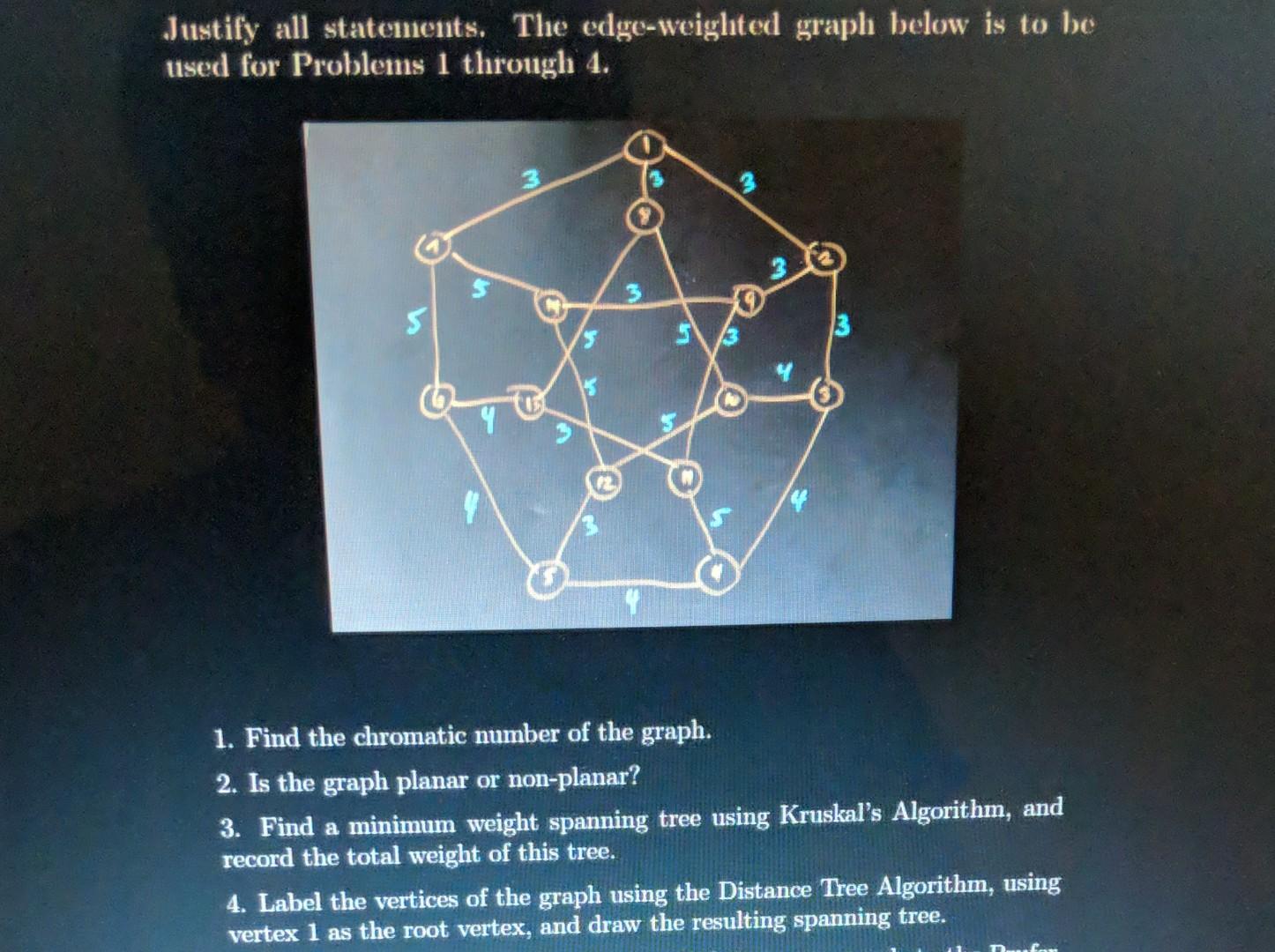 Solved Justify all statements. The edge-weighted graph below | Chegg.com