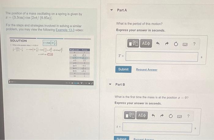 Solved The position of a mass oscillating on a spring is | Chegg.com
