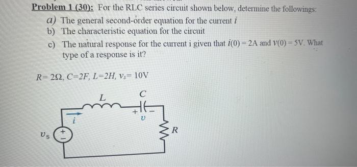 Solved Problem 1(30) : For the RLC series circuit shown | Chegg.com