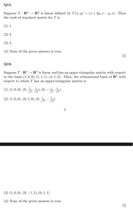 Solved Suppose α,β∈R. Define T:R2→R3 by | Chegg.com