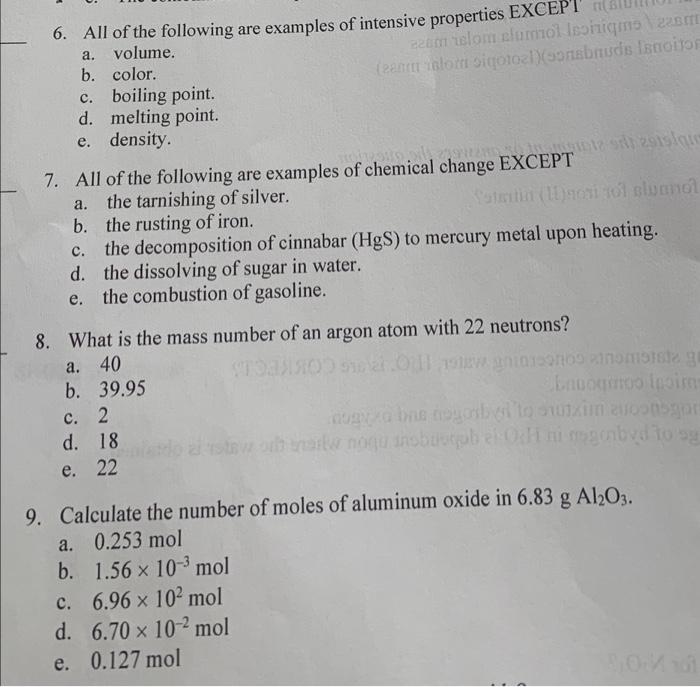 6. All of the following are examples of intensive | Chegg.com