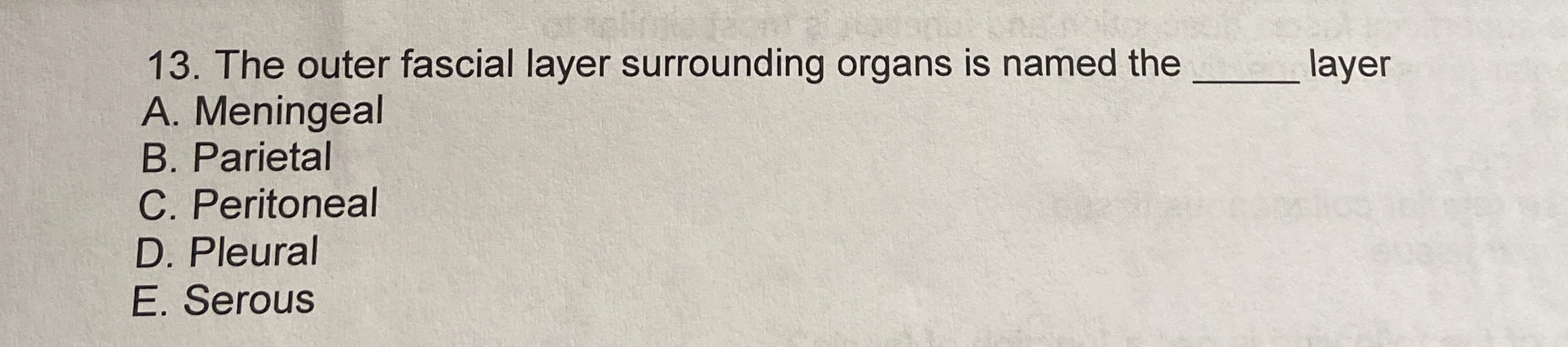 Solved The outer fascial layer surrounding organs is named | Chegg.com