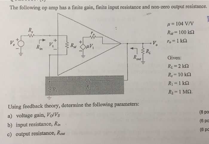 Solved The following op amp has a finite gain, finite input | Chegg.com