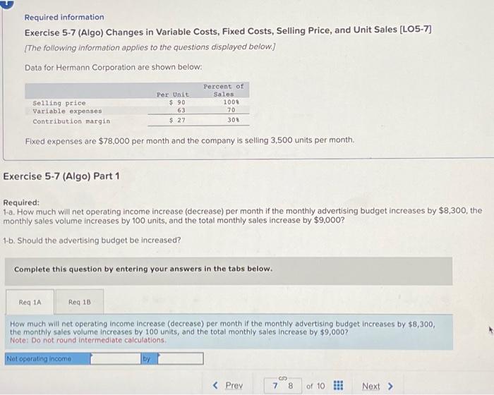 Solved Required information Exercise 5-7 (Algo) Changes in | Chegg.com