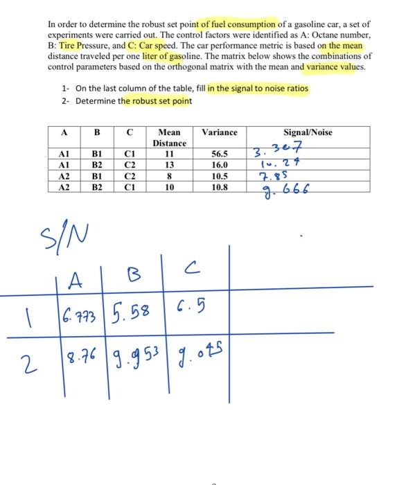 Solved In order to determine the robust set point of fuel | Chegg.com