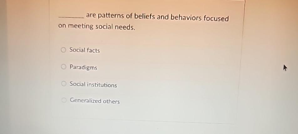 Solved are patterns of beliefs and behaviors focused on | Chegg.com