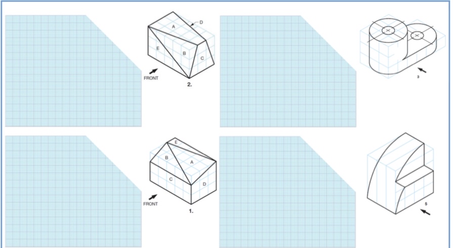 Solved Draw the (front, ﻿top, side view) ﻿for the 4 | Chegg.com