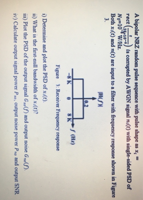 Solved A bipolar NRZ random pulse sequence with pulse shape | Chegg.com