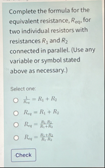 Solved Complete the formula for the equivalent resistance, | Chegg.com