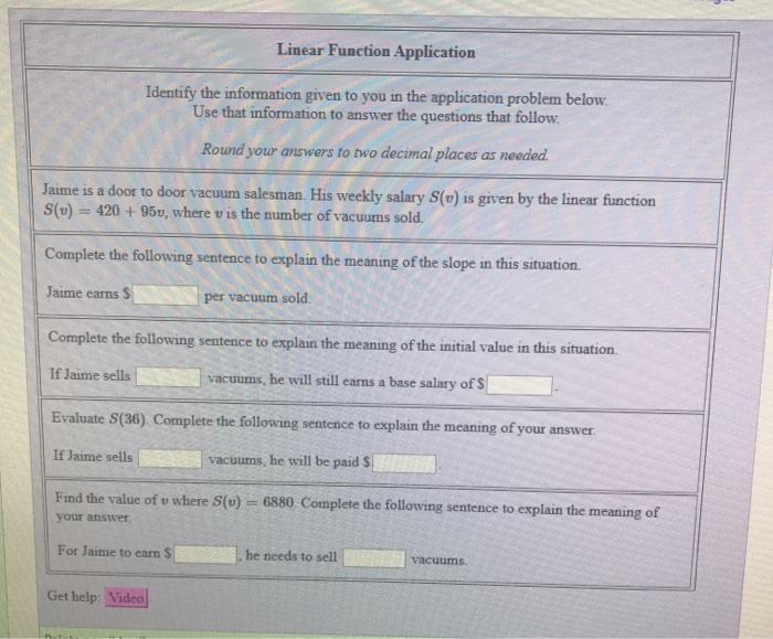 Solved Linear Function Application Identify the information | Chegg.com