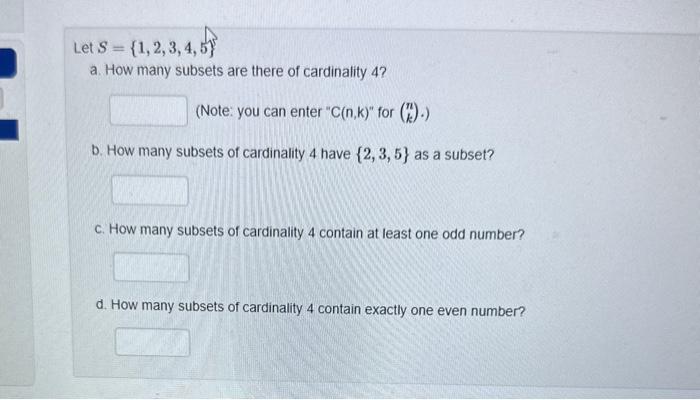 Solved et S={1,2,3,4,5} a. How many subsets are there of | Chegg.com
