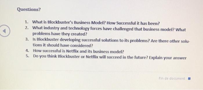 Solved Questions? 1. What is Blockbuster's Business Model? | Chegg.com