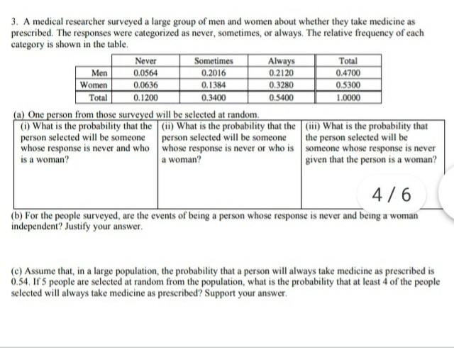 Solved 3. A medical researcher surveyed a large group of men | Chegg.com