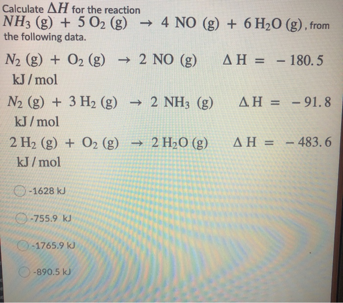 Solved Calculate AH for the reaction NH3 (g) + 5 O2 (g) → 4 | Chegg.com