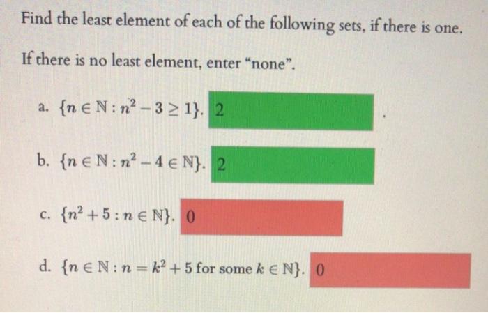 Solved Find the least element of each of the following sets, | Chegg.com Solved Find the least element of each of the following sets, | Chegg.com