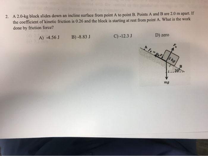 Solved 2. A 2.0-kg block slides down an incline surface from | Chegg.com