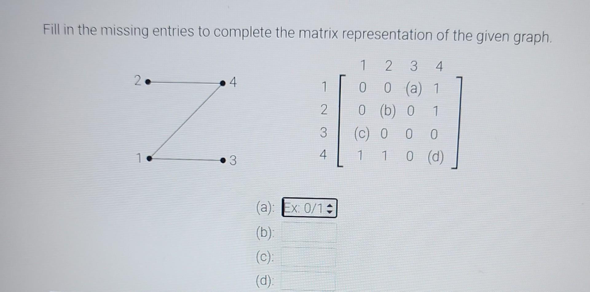 Solved Fill in the missing entries to complete the matrix | Chegg.com