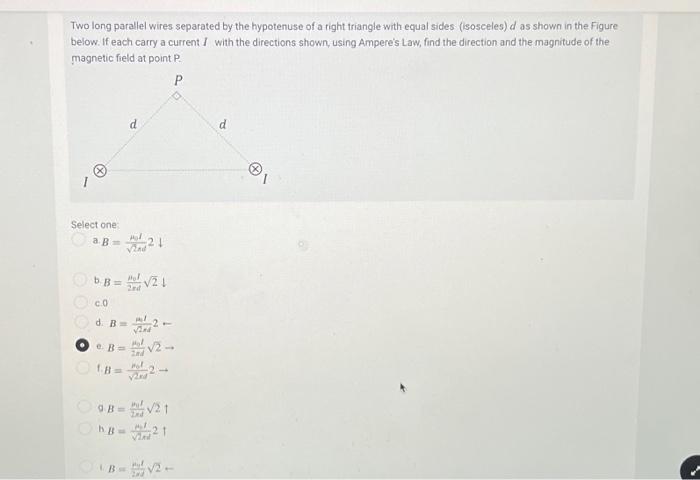Solved Two long parallel wires separated by the hypotenuse | Chegg.com