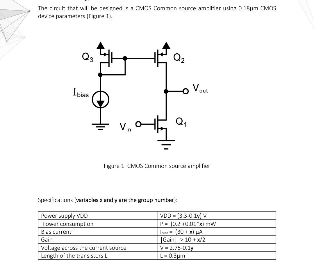 Solved The circuit that will be designed is a CMOS Common | Chegg.com