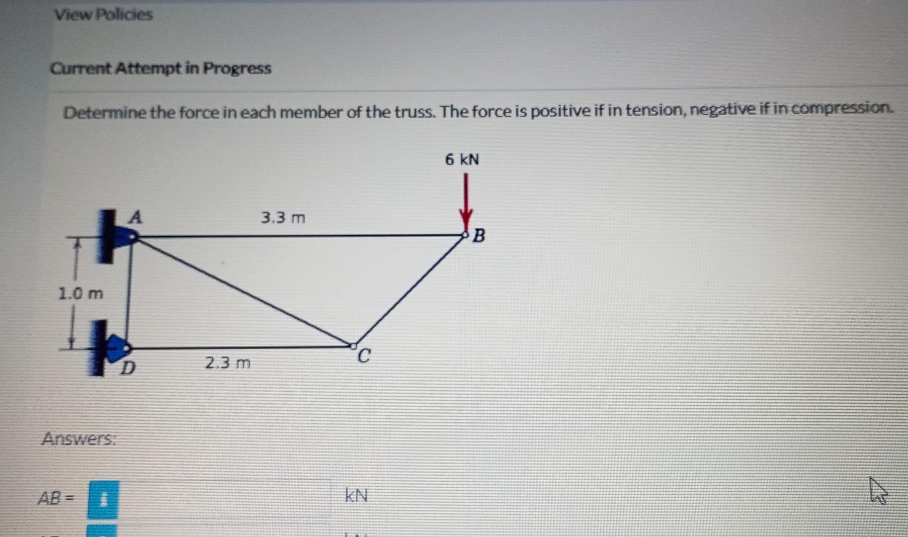 Solved Determine the force in each member of the truss. The | Chegg.com
