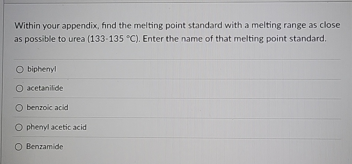 Solved Within your appendix, find the melting point standard | Chegg.com