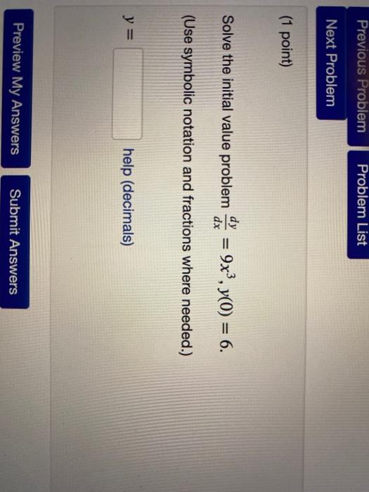 Solved Previous Problem Problem List Next Problem (1 point) | Chegg.com