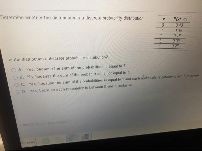 Solved Determine whether the distribution is a discrete | Chegg.com