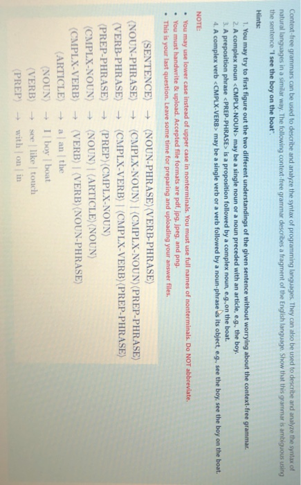 Solved Context-free grammars can be used to describe and | Chegg.com
