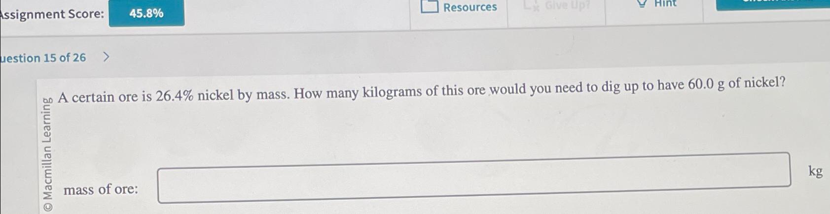 Solved Assignment Score:ResourcesHintuestion 15 ﻿of 26A | Chegg.com