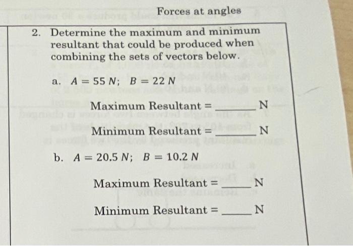 Solved Forces at angles 2. Determine the maximum and minimum | Chegg.com