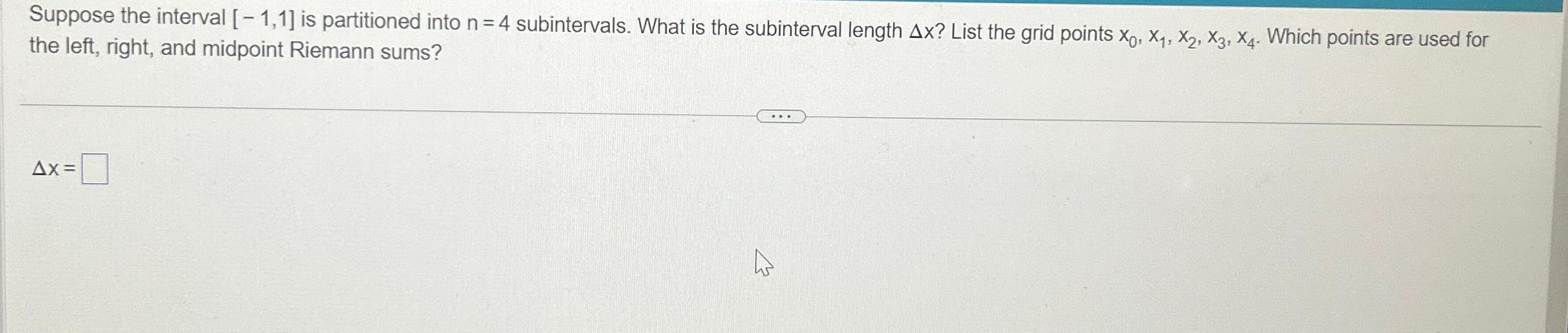 Solved Suppose the interval -1,1 ﻿is partitioned into n=4 | Chegg.com