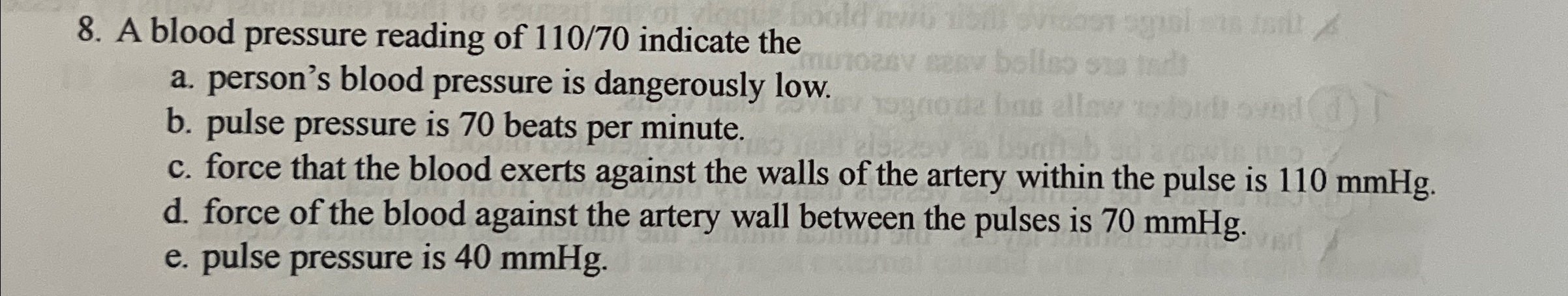Solved A blood pressure reading of 11070 ﻿indicate thea. | Chegg.com