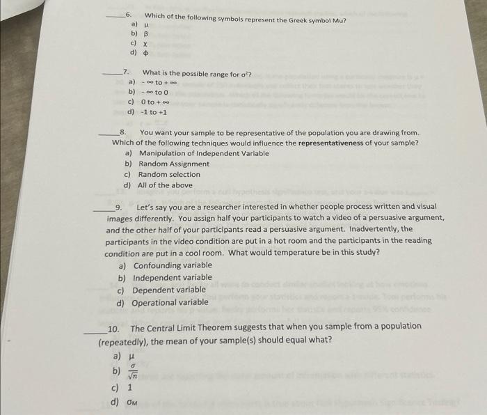 Solved 6. Which of the following symbols represent the Greek | Chegg.com