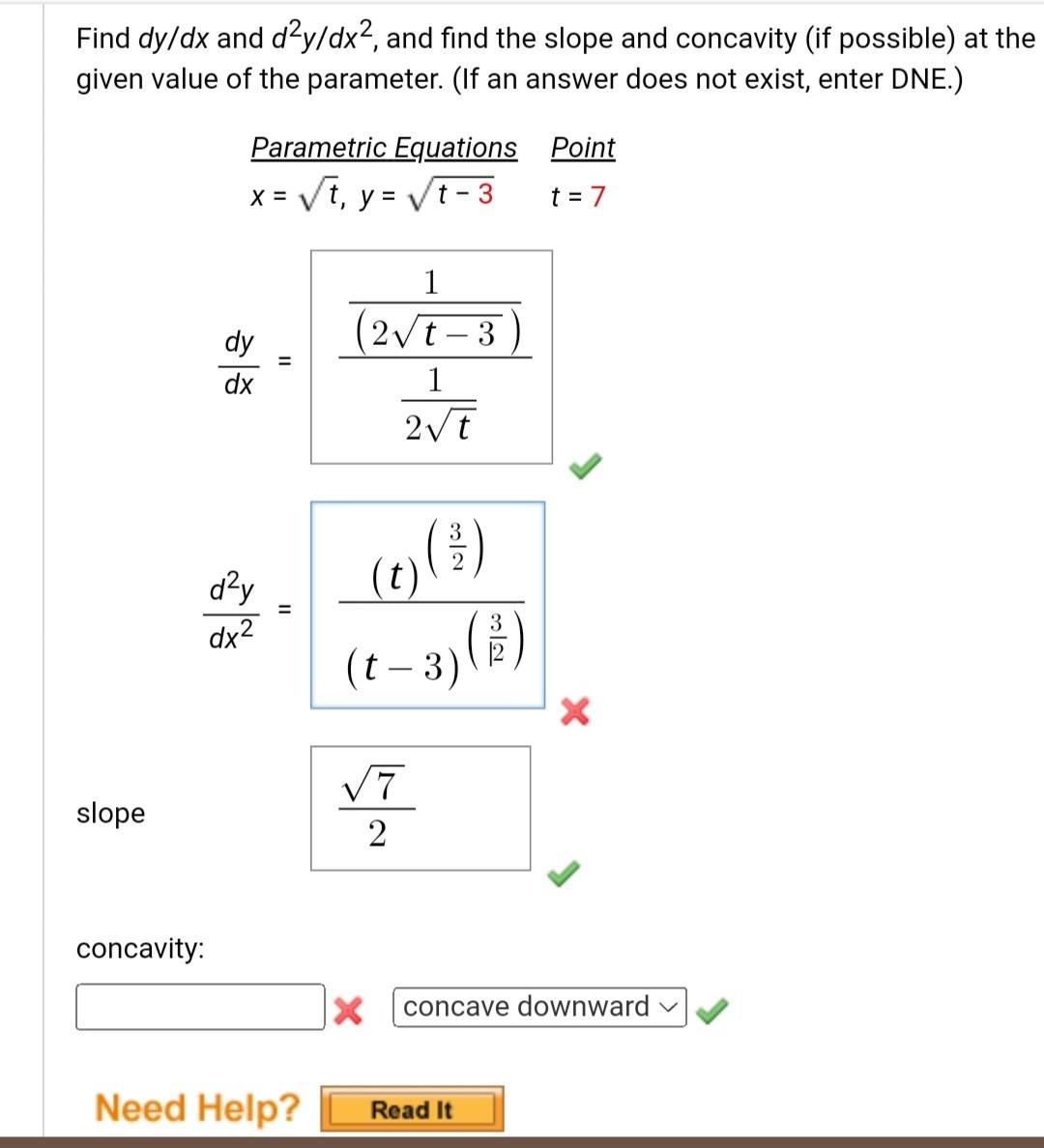 Solved Find dy/dx and d2y/dx2, and find the slope and | Chegg.com