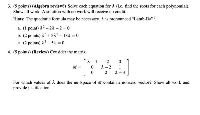 Solved 3. (5 points) (Algebra review!) Solve each equation | Chegg.com