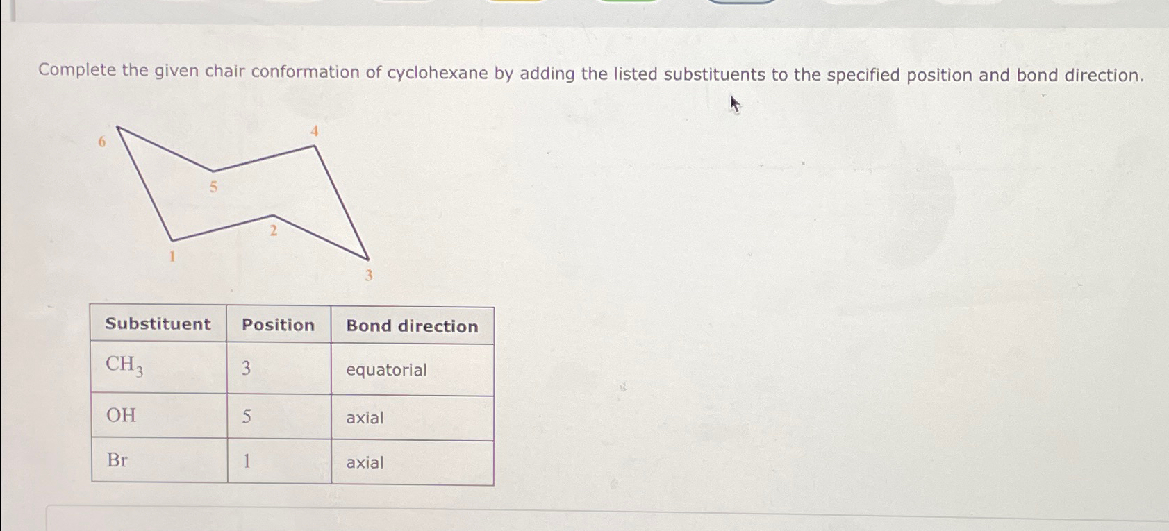 Solved Complete The Given Chair Conformation Of Cyclohexane 