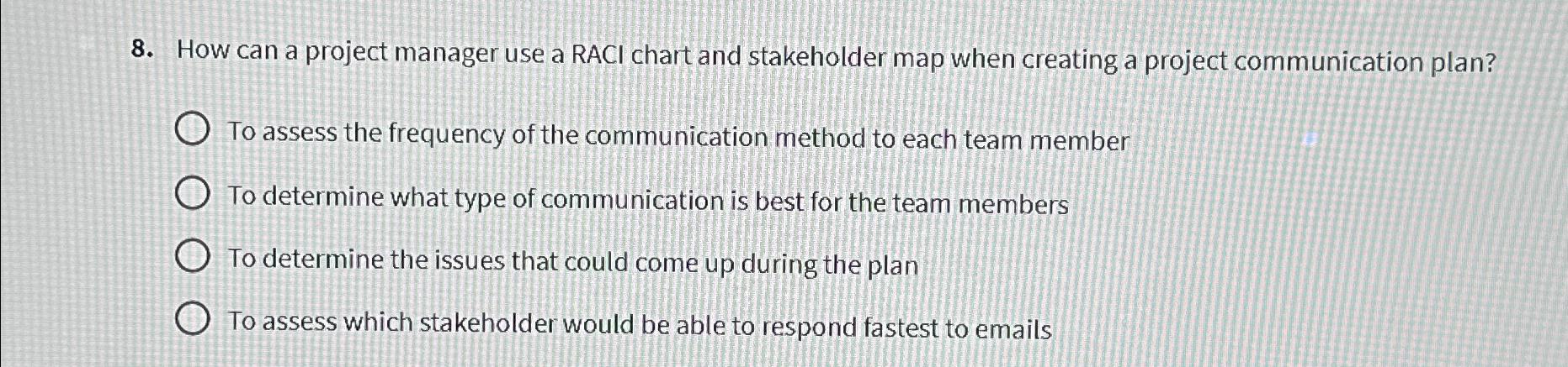 Solved How can a project manager use a RACI chart and | Chegg.com