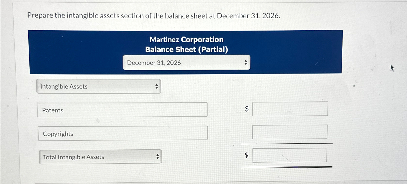 Prepare the intangible assets section of the balance | Chegg.com