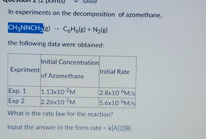 Solved Saved In experiments on the decomposition of | Chegg.com