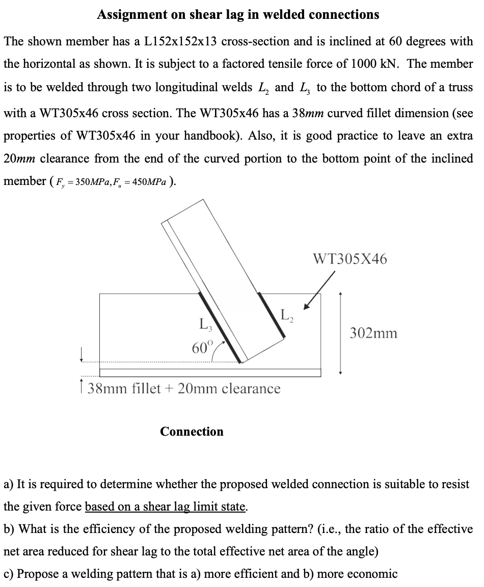 Solved Assignment on shear lag in welded connectionsThe | Chegg.com