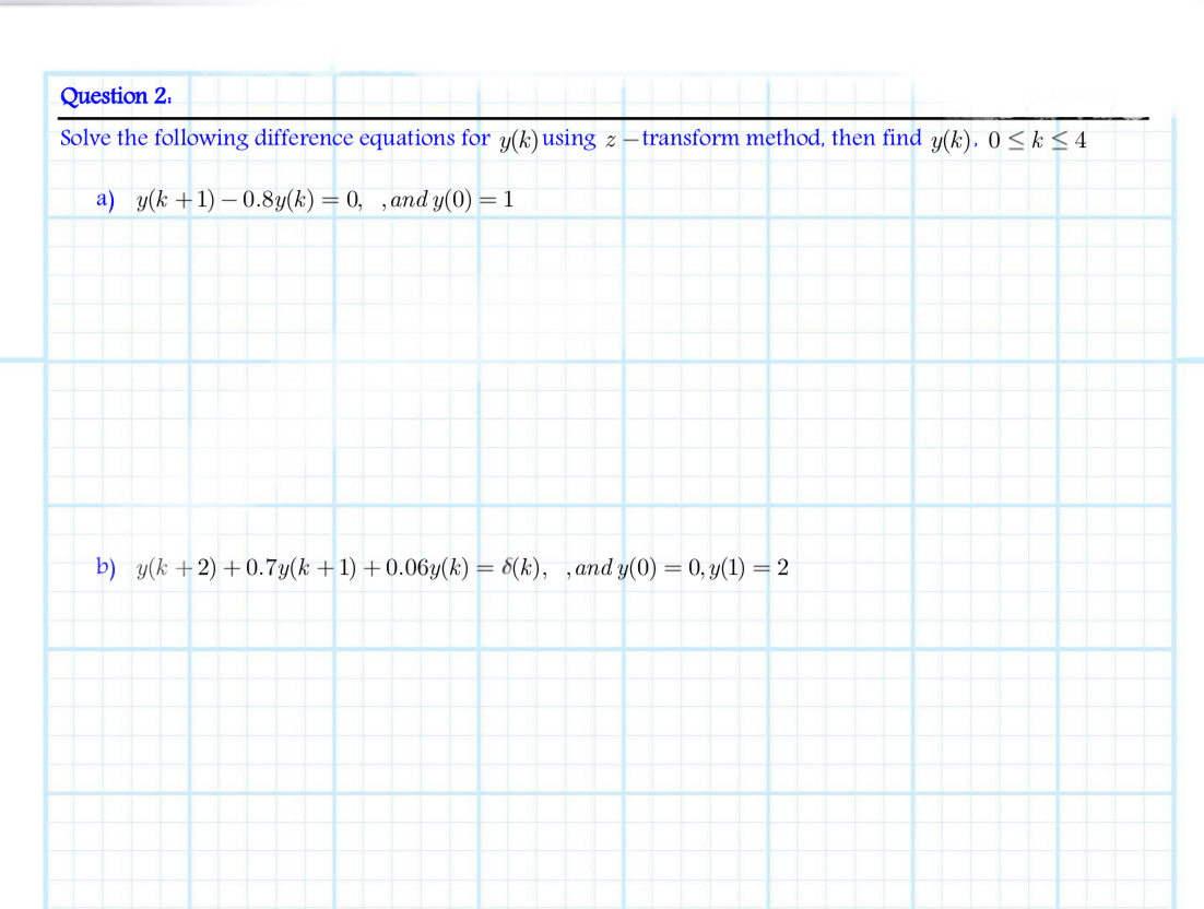 Question 2:Solve the following difference equations | Chegg.com