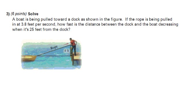 Solved (6 ﻿points) ﻿SolveA boat is being pulled toward a | Chegg.com