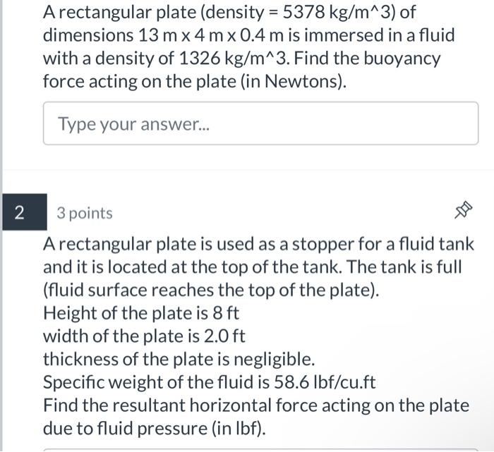 Solved A rectangular plate (density =5378 kg/m∧3 ) of | Chegg.com