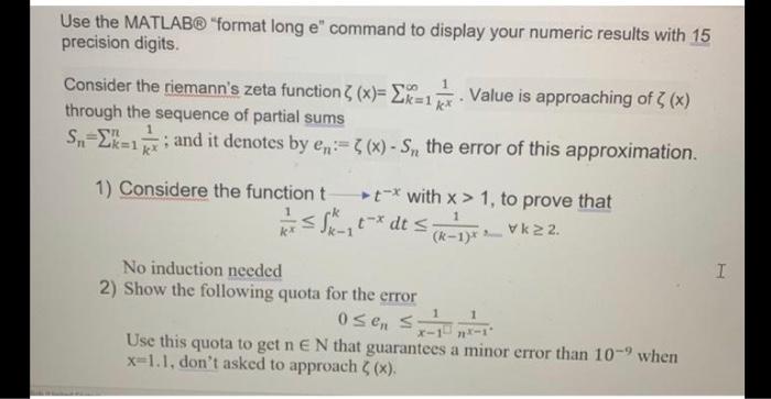 Solved Use the MATLAB®"format long e" command to display | Chegg.com